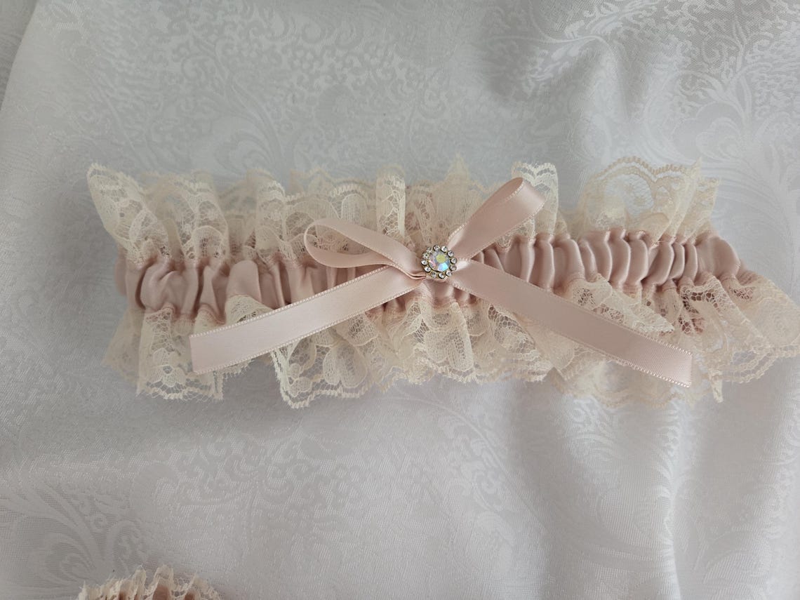 Rustic Ivory and Blush Lace and Satin Garter Set/u Pick Garter Option ...