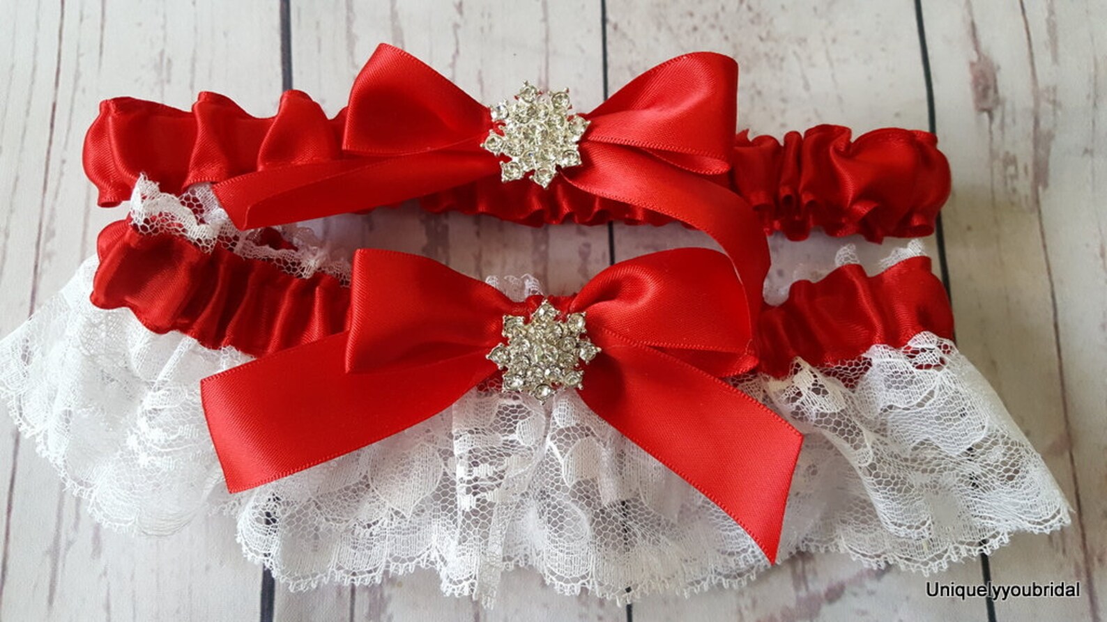 Christmas Garter/winter Garter-red Satin-white Lace More Satin and Lace ...