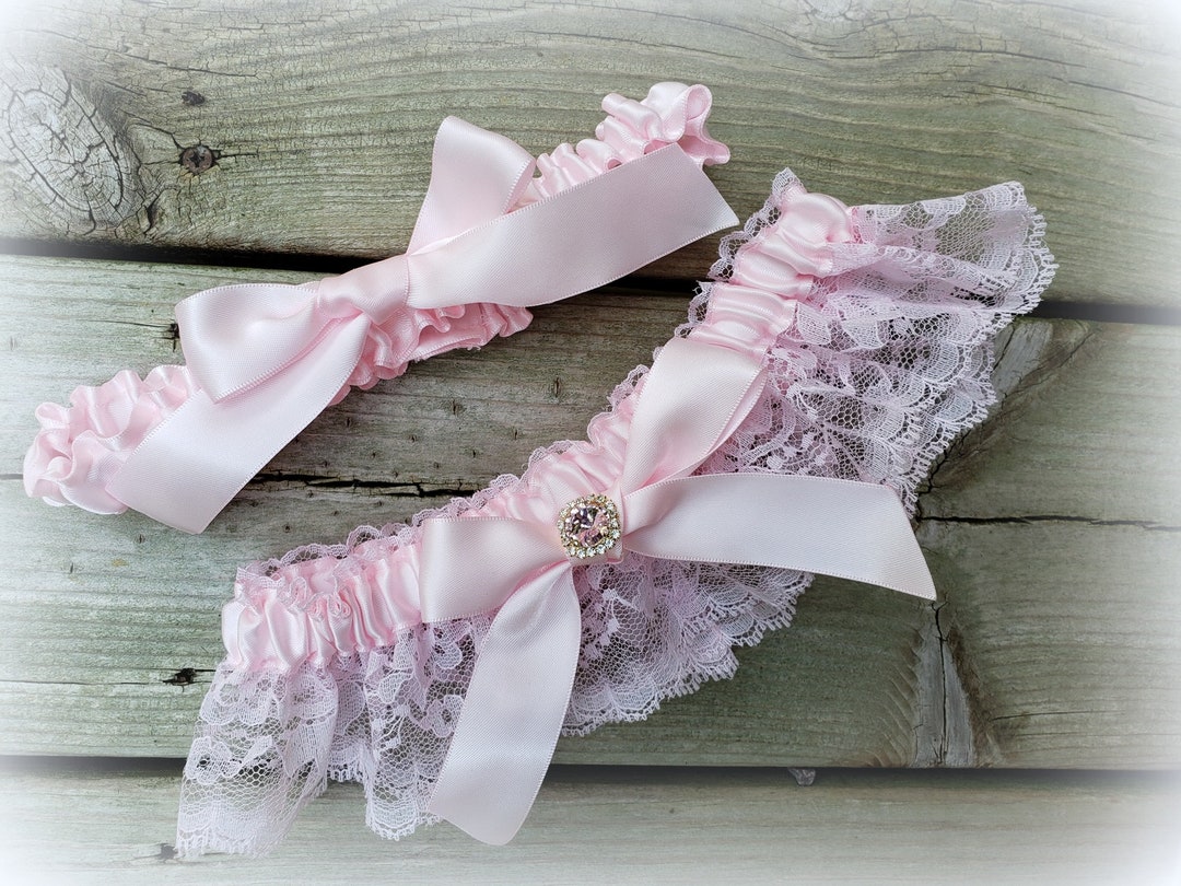 Powder Pink/light Pink and Lace Garter Set-includes Toss - Etsy