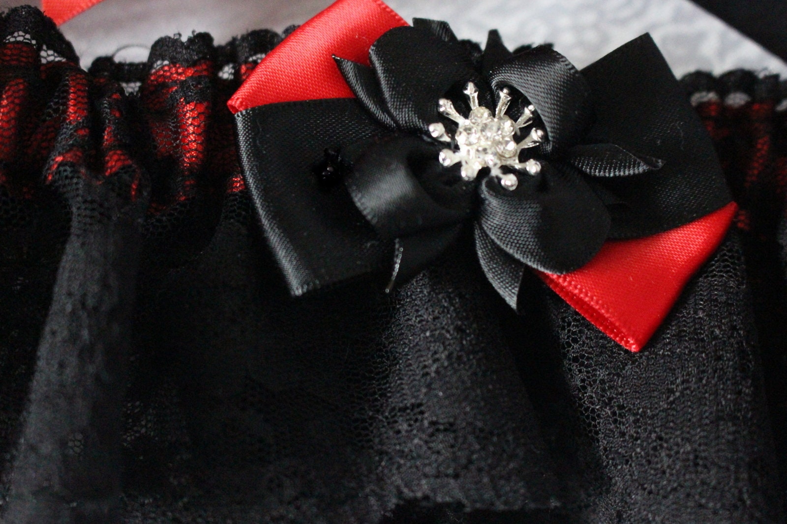 Black Lace and Red Satin Colored Ribbons Garter Set-includes - Etsy ...