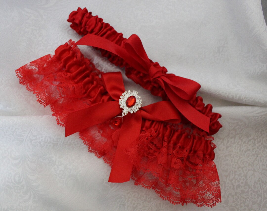 White/ivory/black/gray/red Lace Garter With Red Satin Accent and Large ...