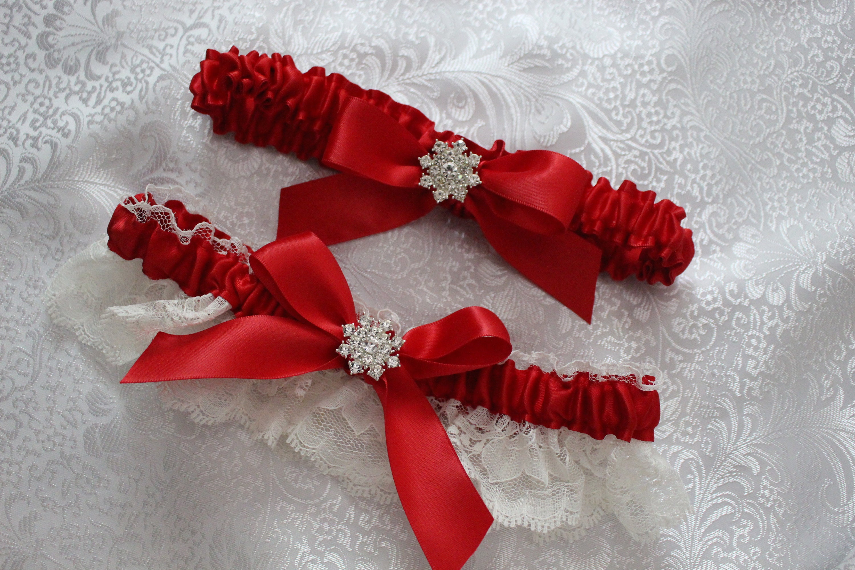 Christmas Garter/winter Garter-red Satin-white Lace More Satin and Lace ...