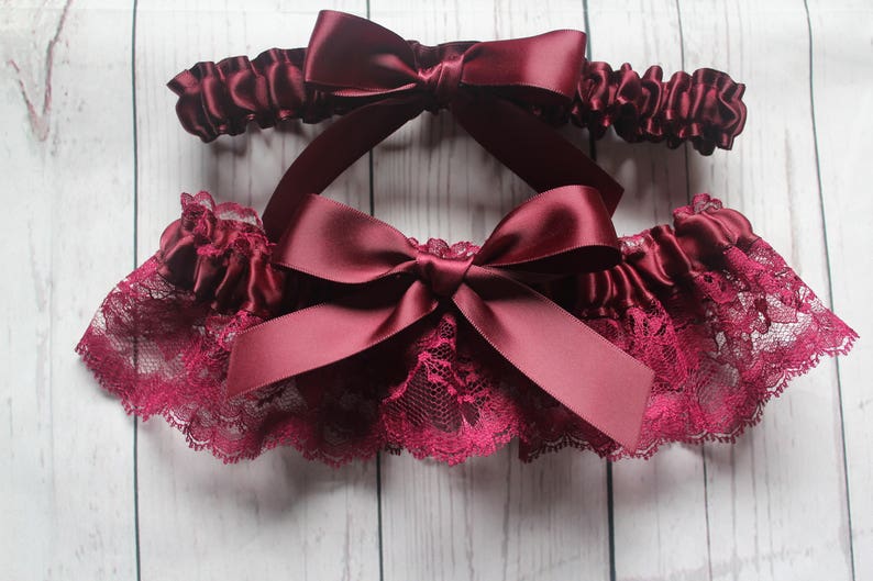 Burgundy Lace Garter Set-includes Toss Garter-burgundy Bows-no Bling ...