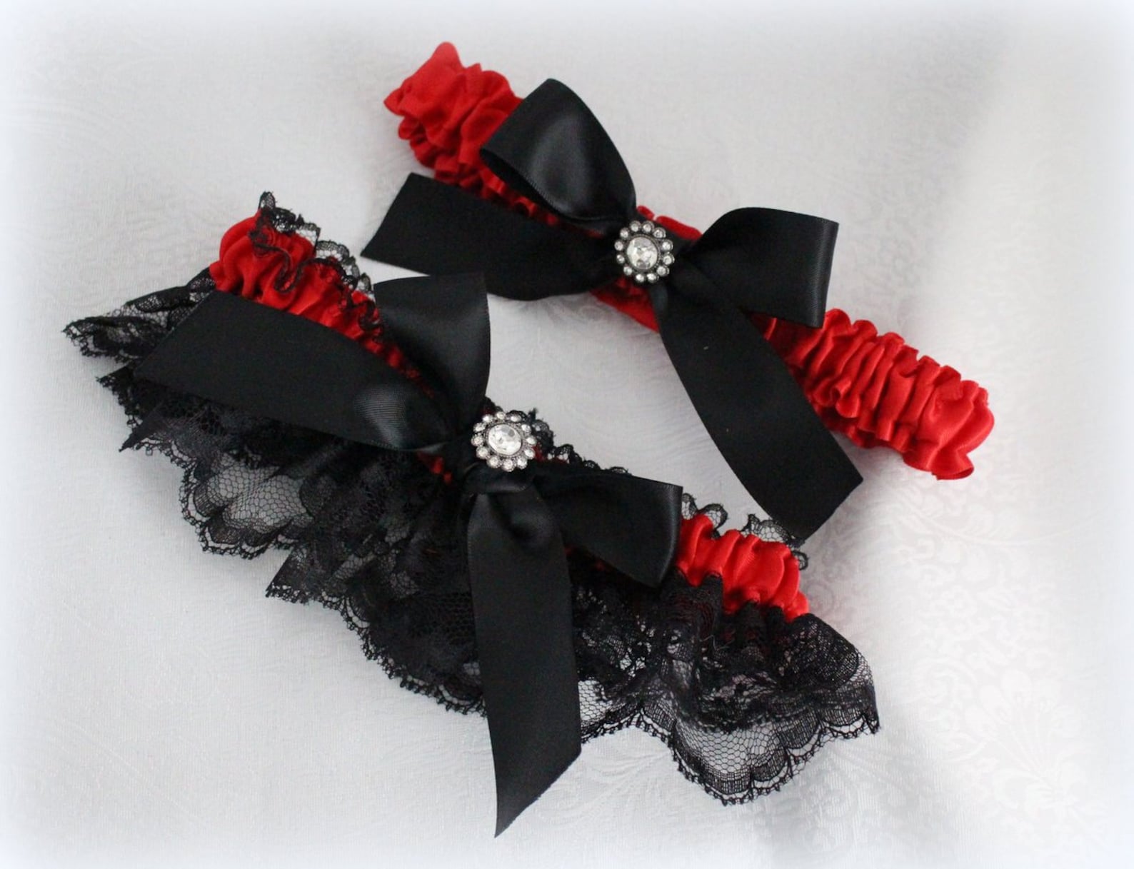 Black Lace and Red Satin Garter Set - Etsy