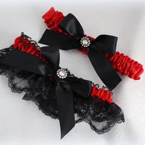 Black Lace and Red Satin Garter Set - Etsy