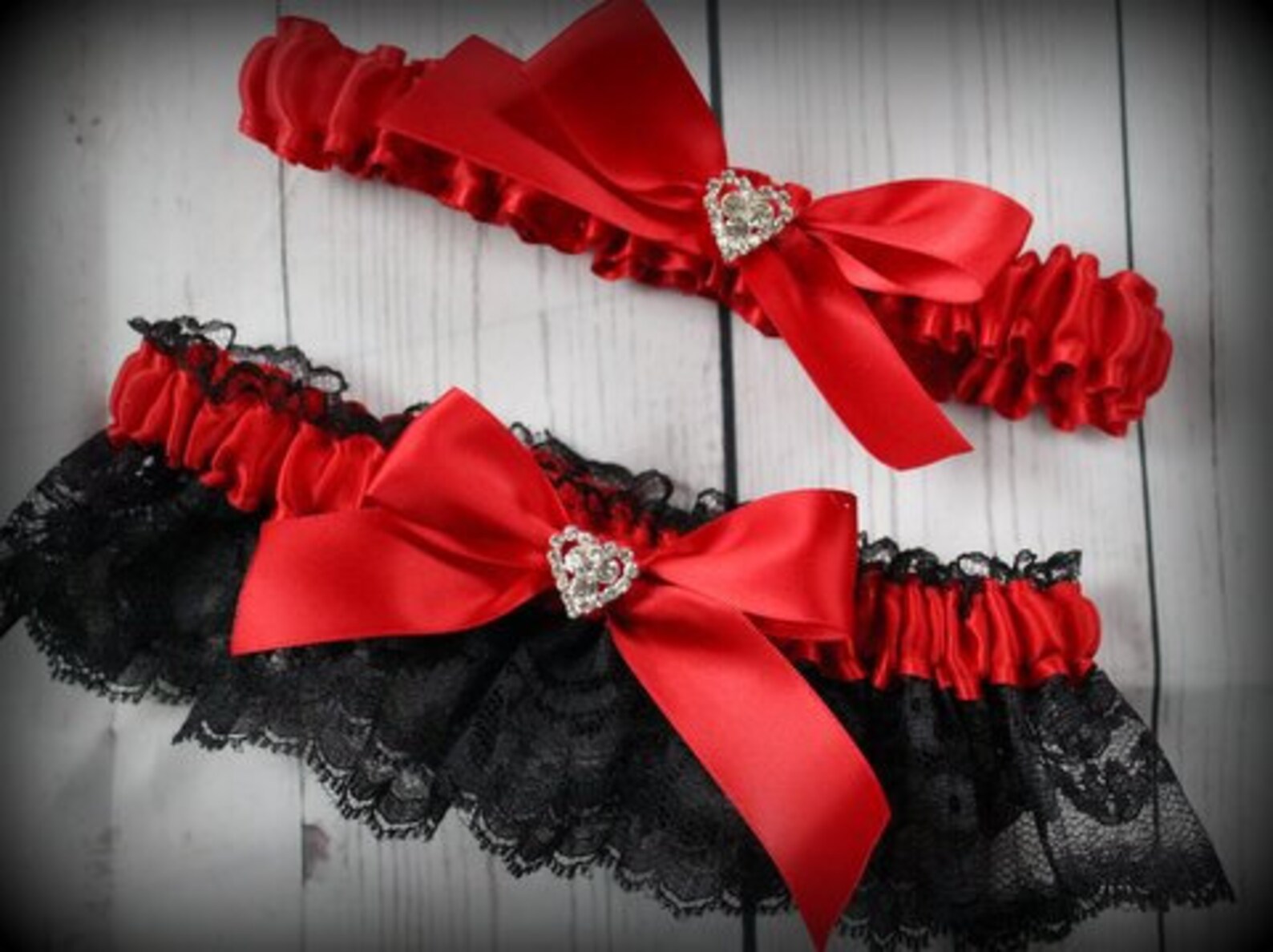 White/ivory/black/gray/red Lace Garter With Red Satin Accent - Etsy