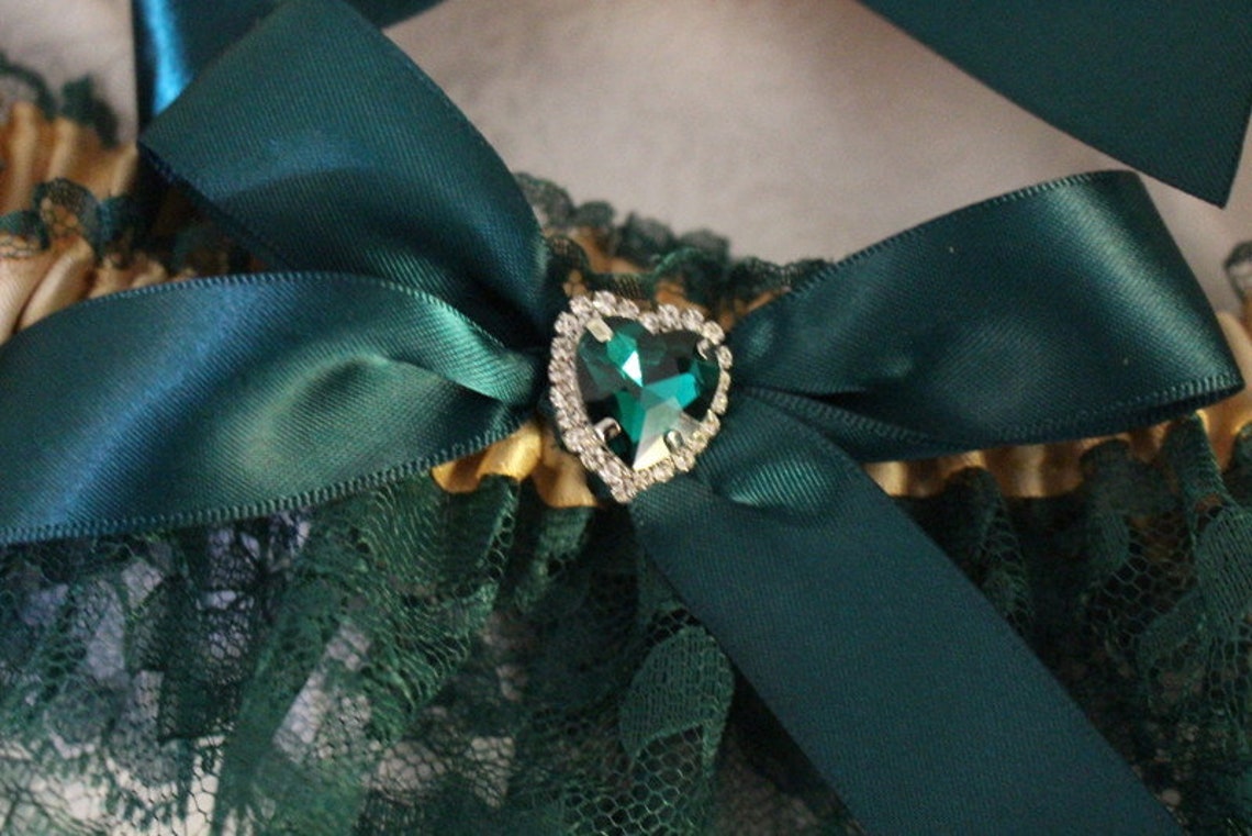 Hunter Green Lace Gold/hunter Satin Garter Set-includes Toss Garter ...