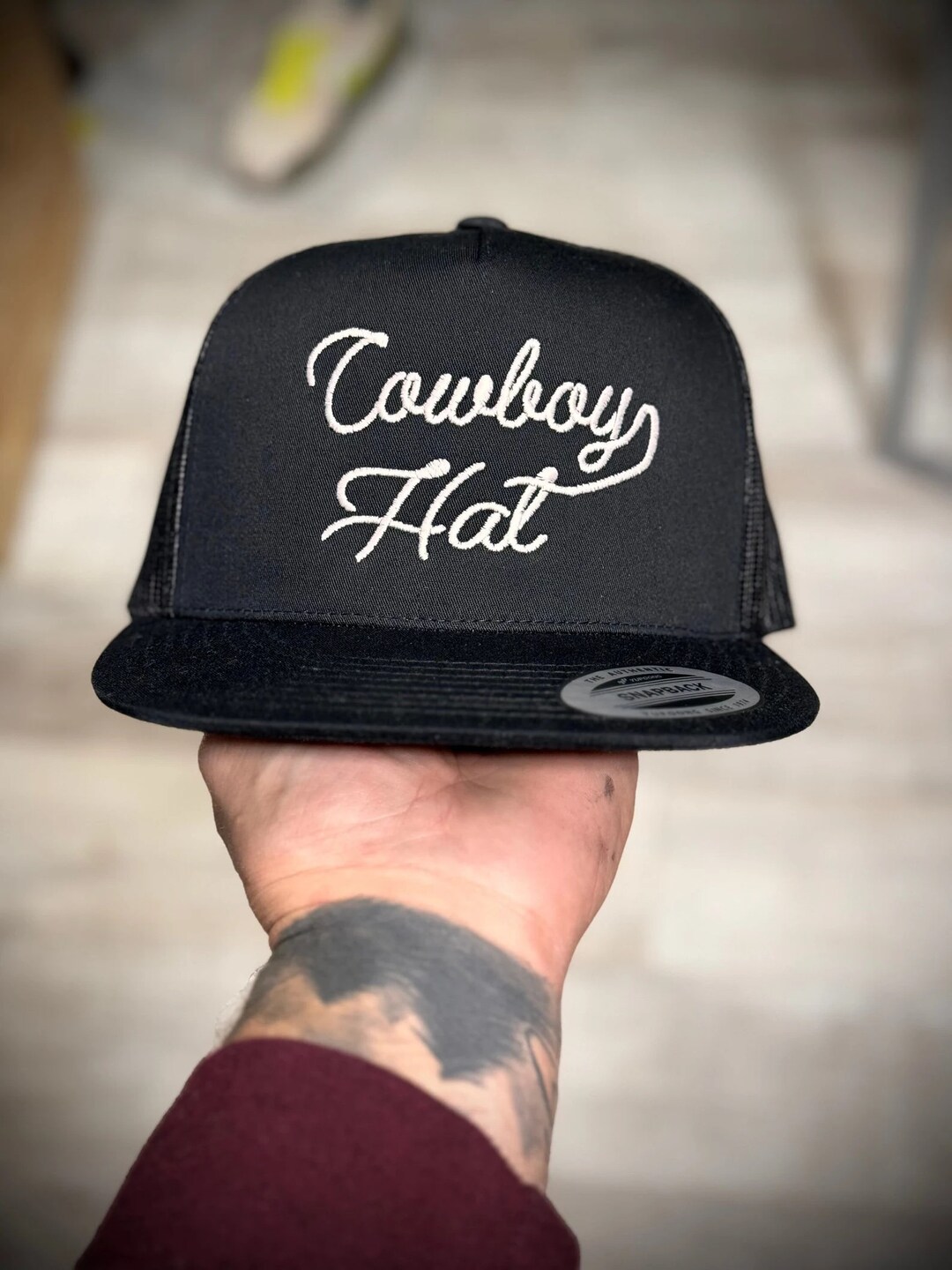 COWBOY HAT Black Embroidered Trucker Cowboy Hat - Etsy
