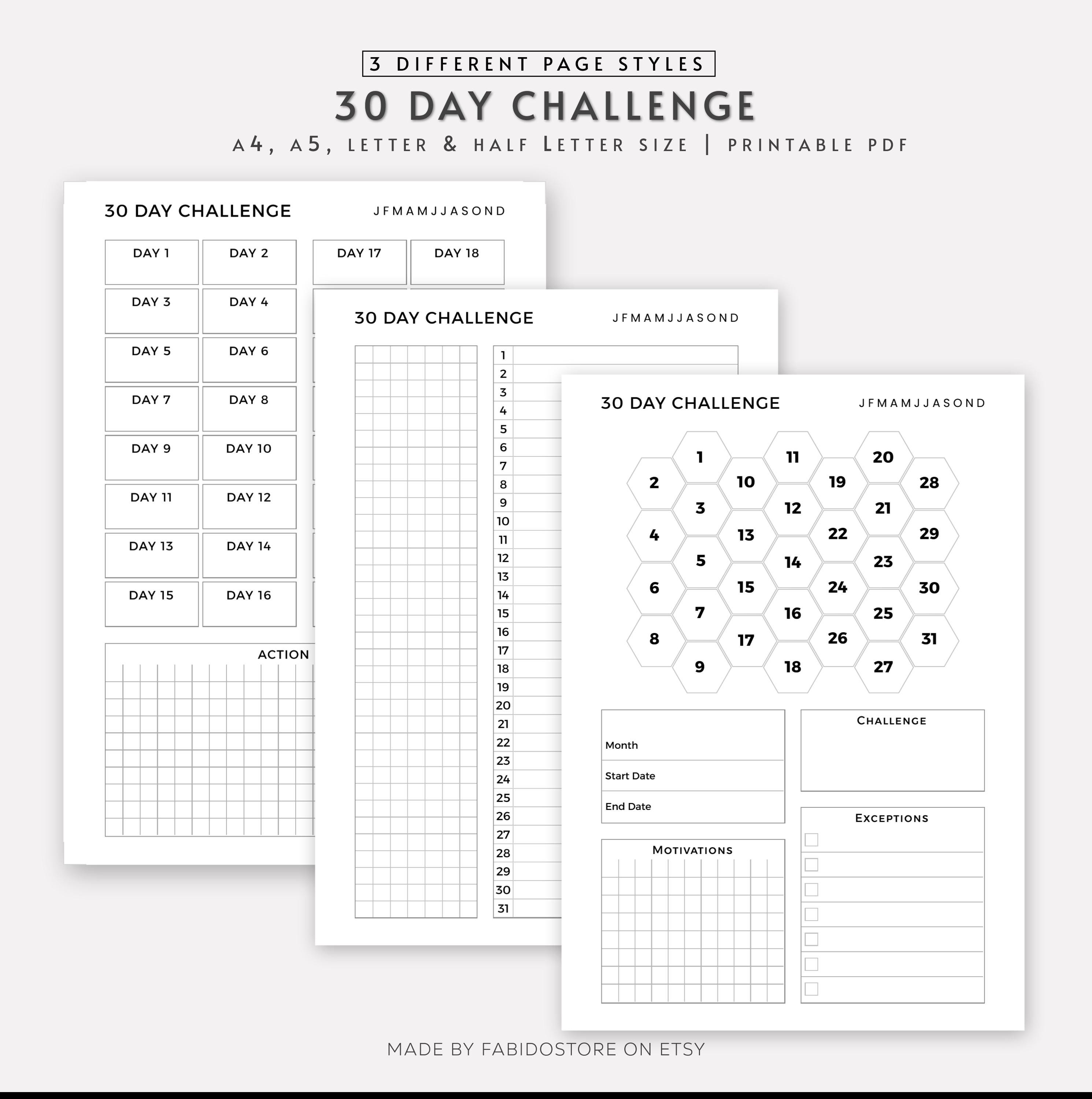 30-day Challenge Printable: Habit Tracker, Goal Planner (a4/a5/letter ...