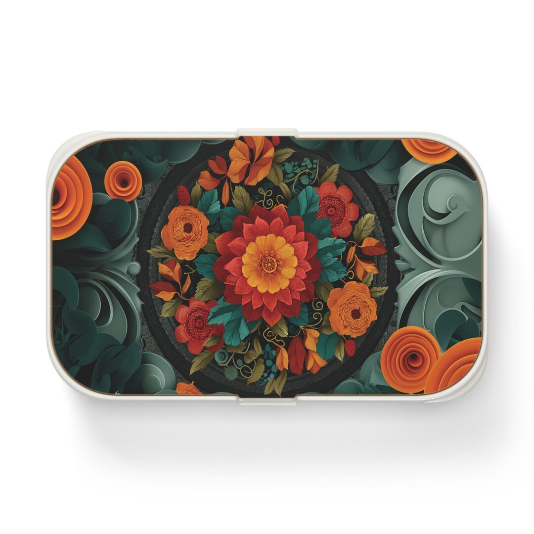 Nature Inspired Boho Floral Mandala Bento Box, Floral Bento Box, Boho ...