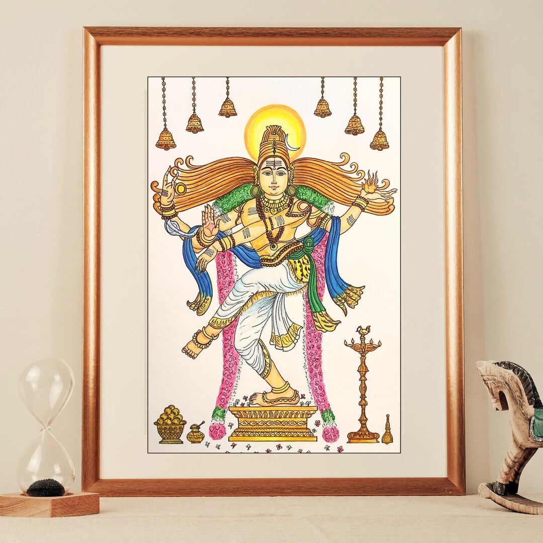 Lord Shiva Watercolour Painting, Lord Nataraja Wall Art, Hindu God ...
