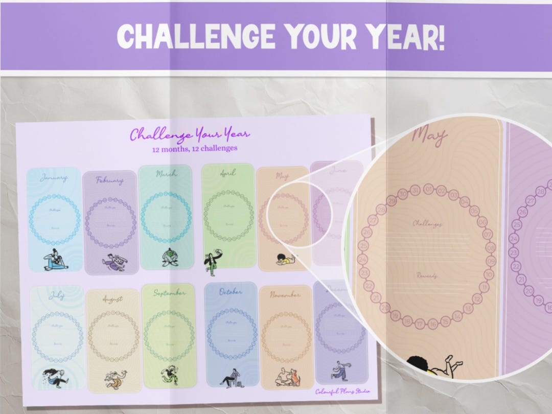 Monthly Challenges | Printable Goal Tracker | Circle Habit Tracker ...