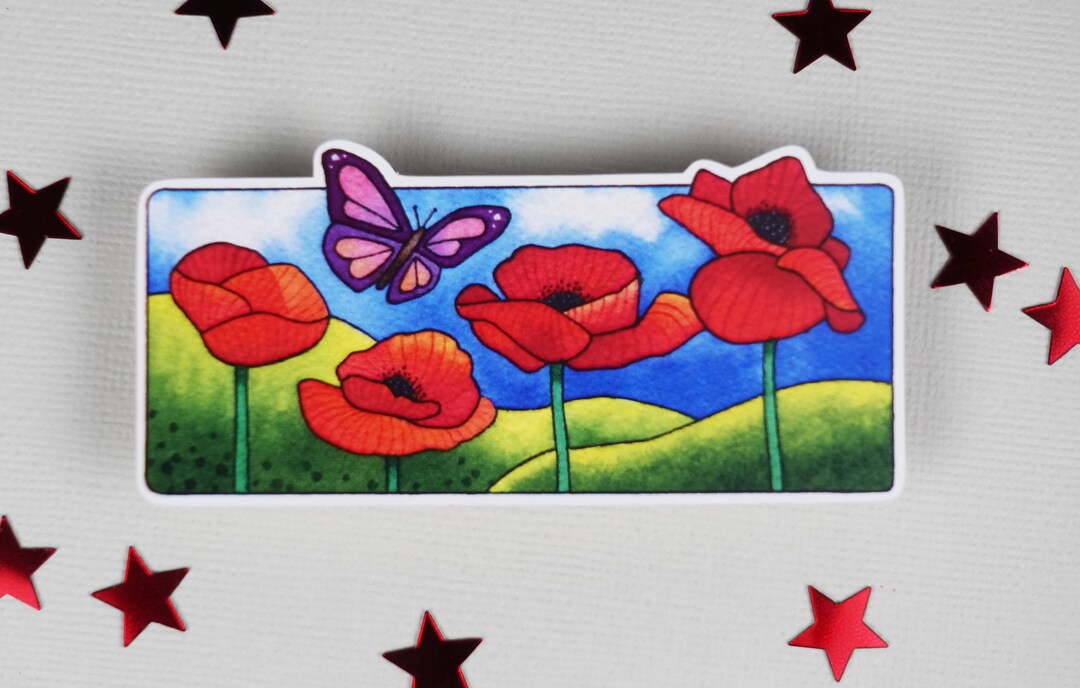 Red Poppies Vinyl Sticker - Etsy