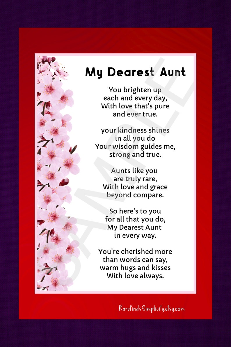 My Dearest Aunt Digital Download Unframed - Etsy