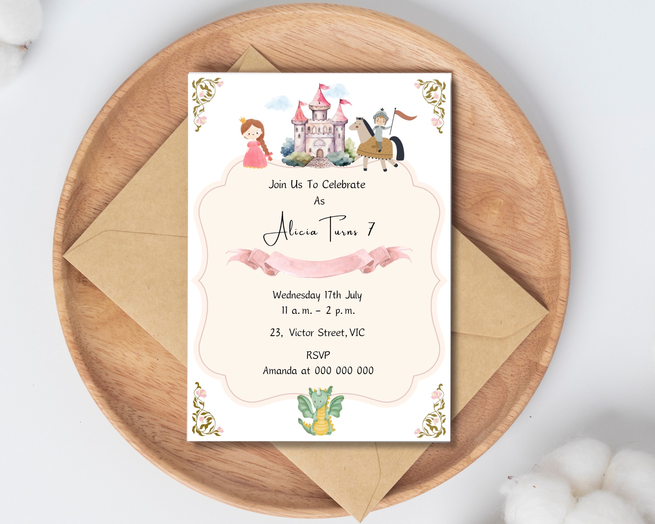 Editable Birthday Invite Template, Princess Theme Birthday Invite ...