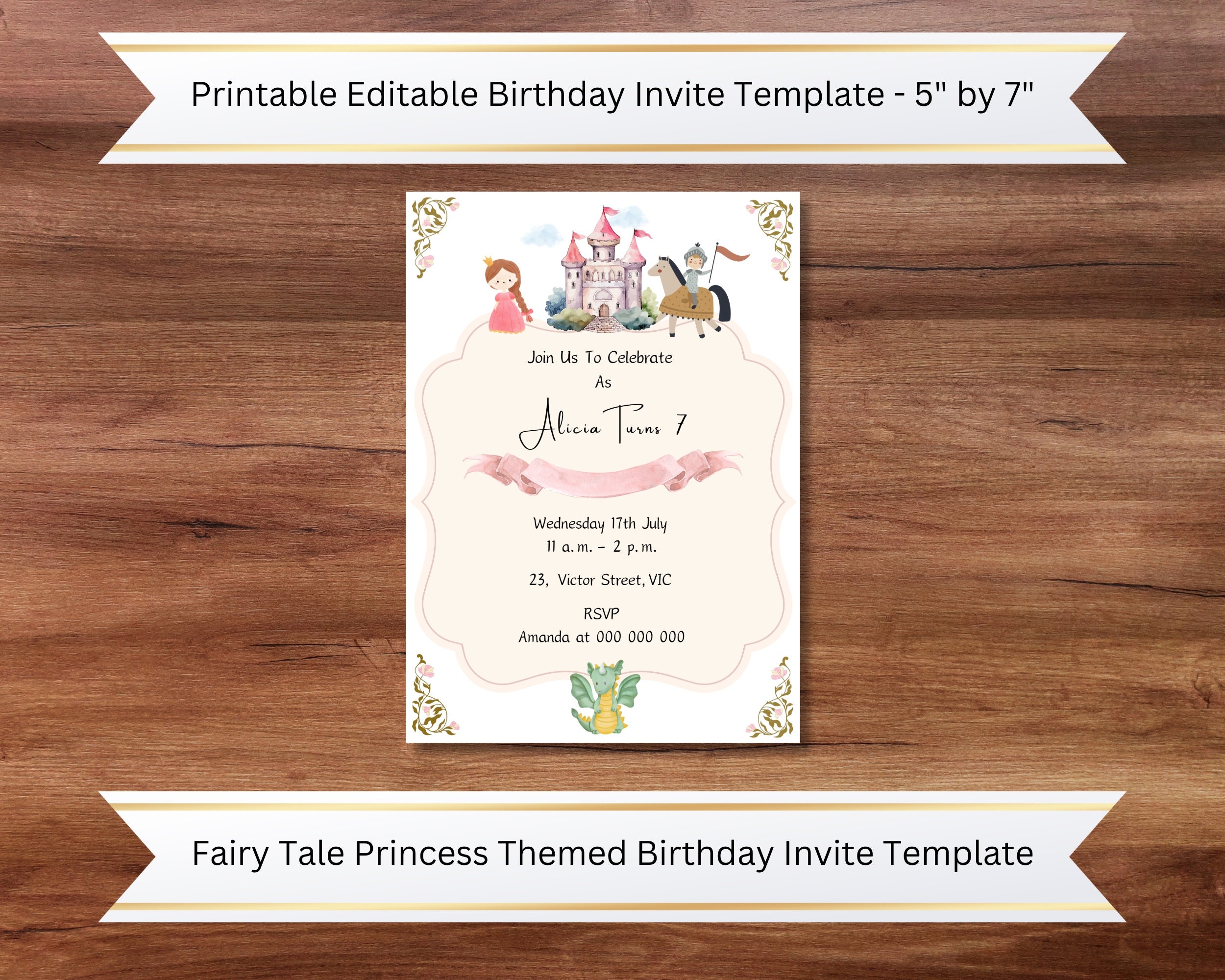 Editable Birthday Invite Template, Princess Theme Birthday Invite ...