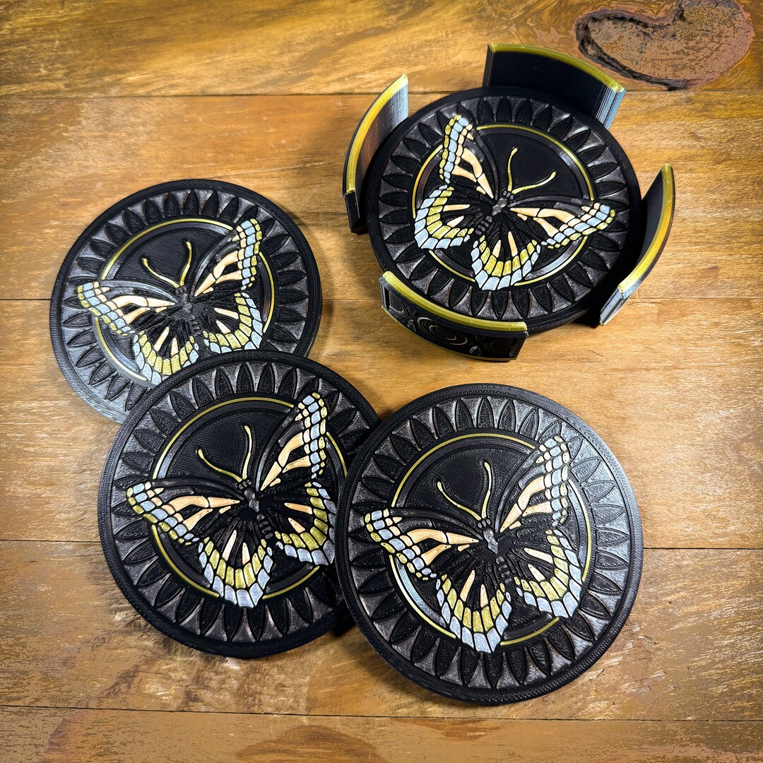 Metallic Butterflies 3D Printed Novelty Coaster Sets - Etsy