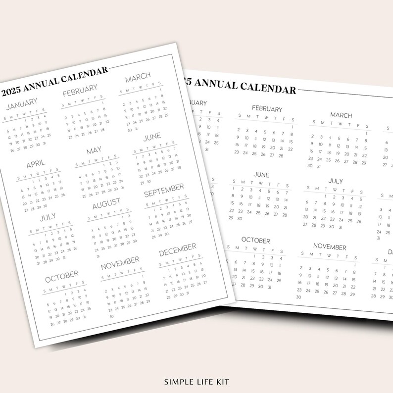 2025 Annual Calendar Printable | Printable Calendar | Landscape and Portrait Format | Calendar ...