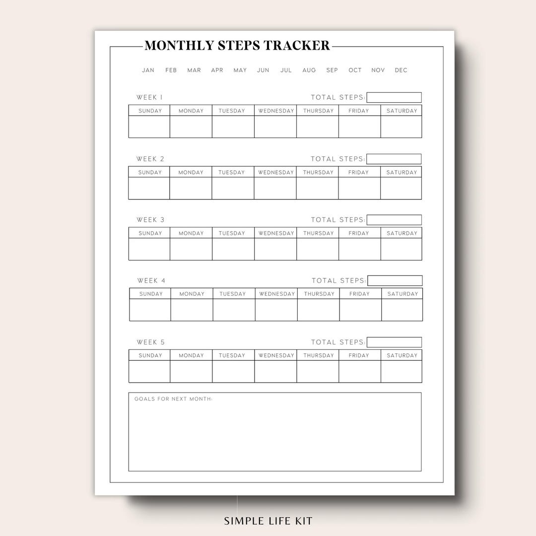 Steps Tracker Monthly Printable | Monthly Steps Tracker | Fitness ...