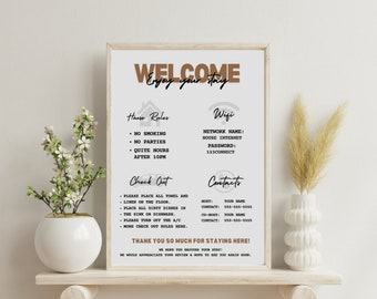 Welcome Sign for Short Term Rental Hosts, Editable Airbnb Template ...