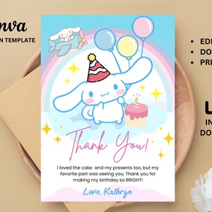 Kitty and Friends Thank You Card Kawaii Thank You Card Canva Template ...