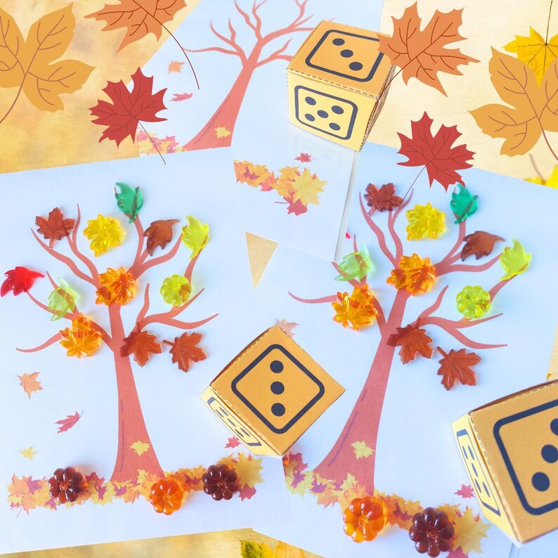 Autumn Game for Preschoolers, Fall Leaves Dic for Free Time - Etsy
