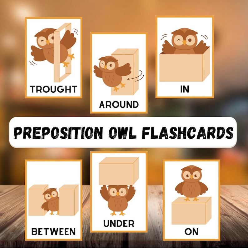 Preposition Owl Flashcards, Montessori Printable Activity, Positional ...