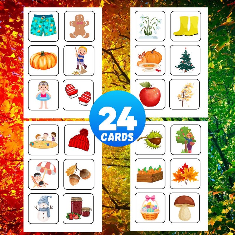 Season Flashcards Printable Game, Educational Tool for Preschoolers ...