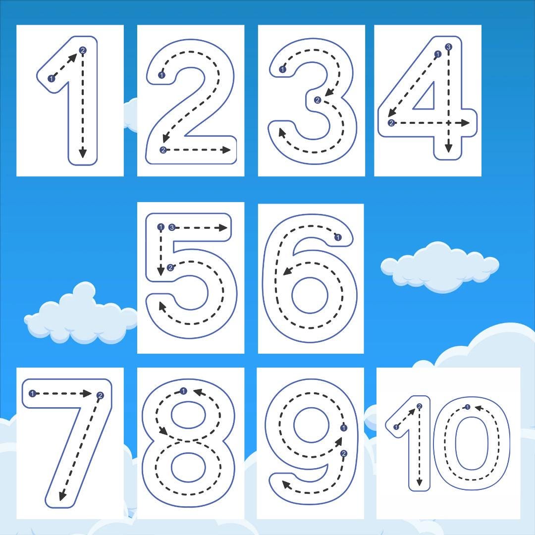 Interactive Number Tracing Worksheets: Printable Kids Learning Cards - Etsy