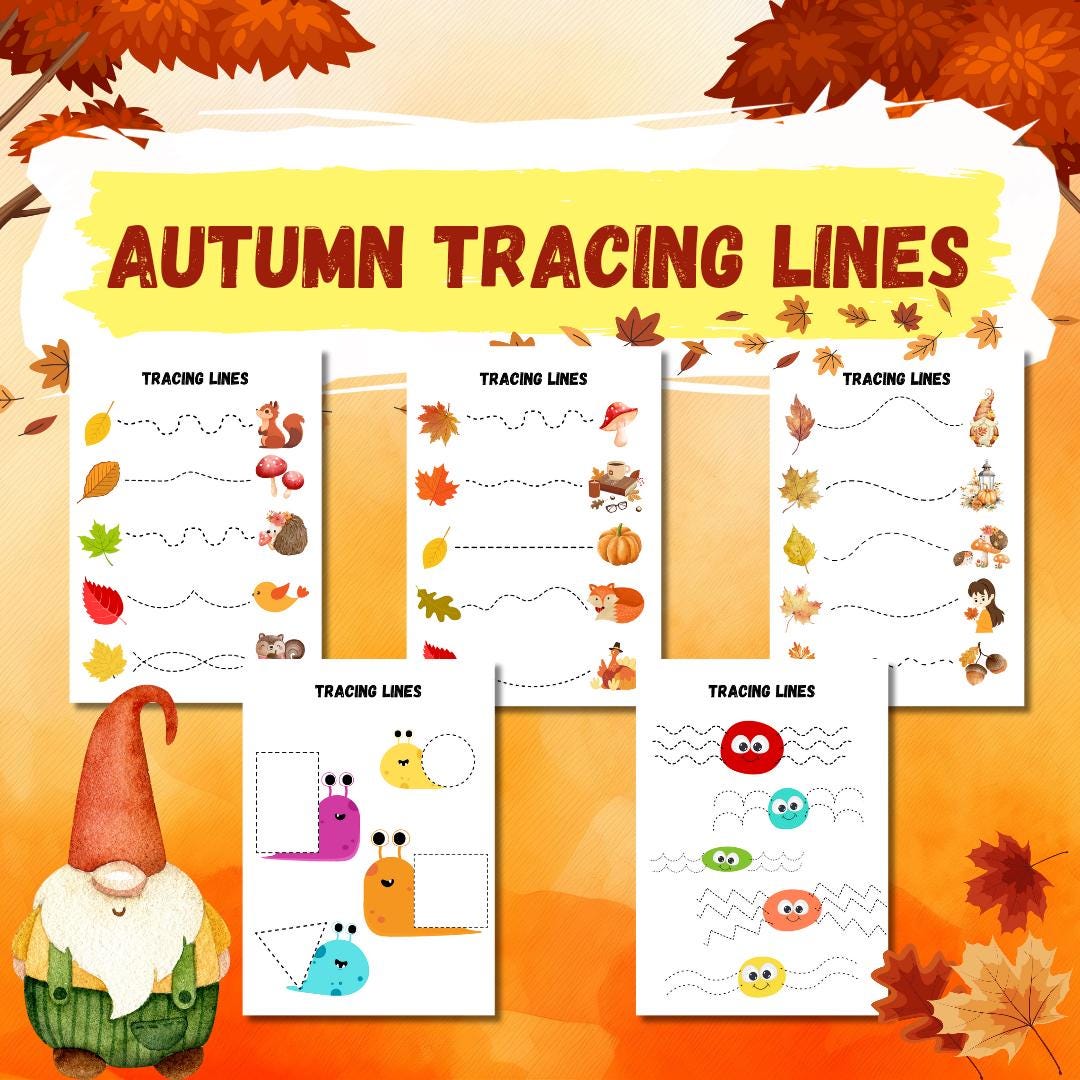 Autumn Tracing Lines Worksheet for Kids Printable Preschool Activity - Etsy