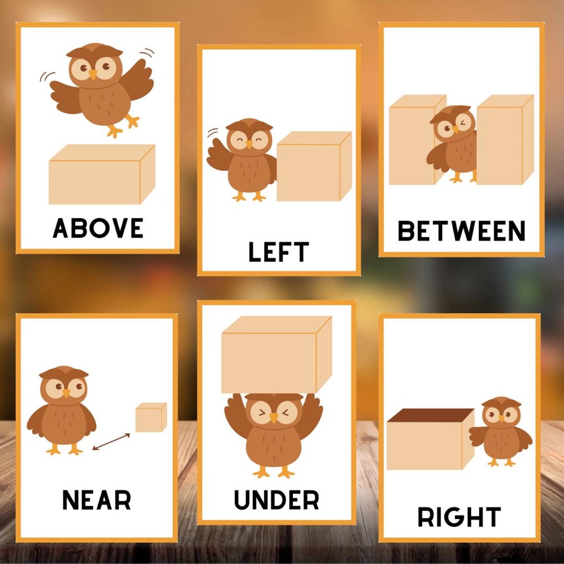 Preposition Owl Flashcards, Montessori Printable Activity, Positional ...