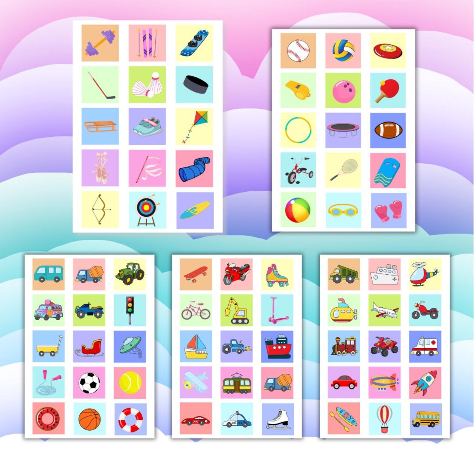 Sport and Transportation Matching Cards, Printable Sports Game for ...