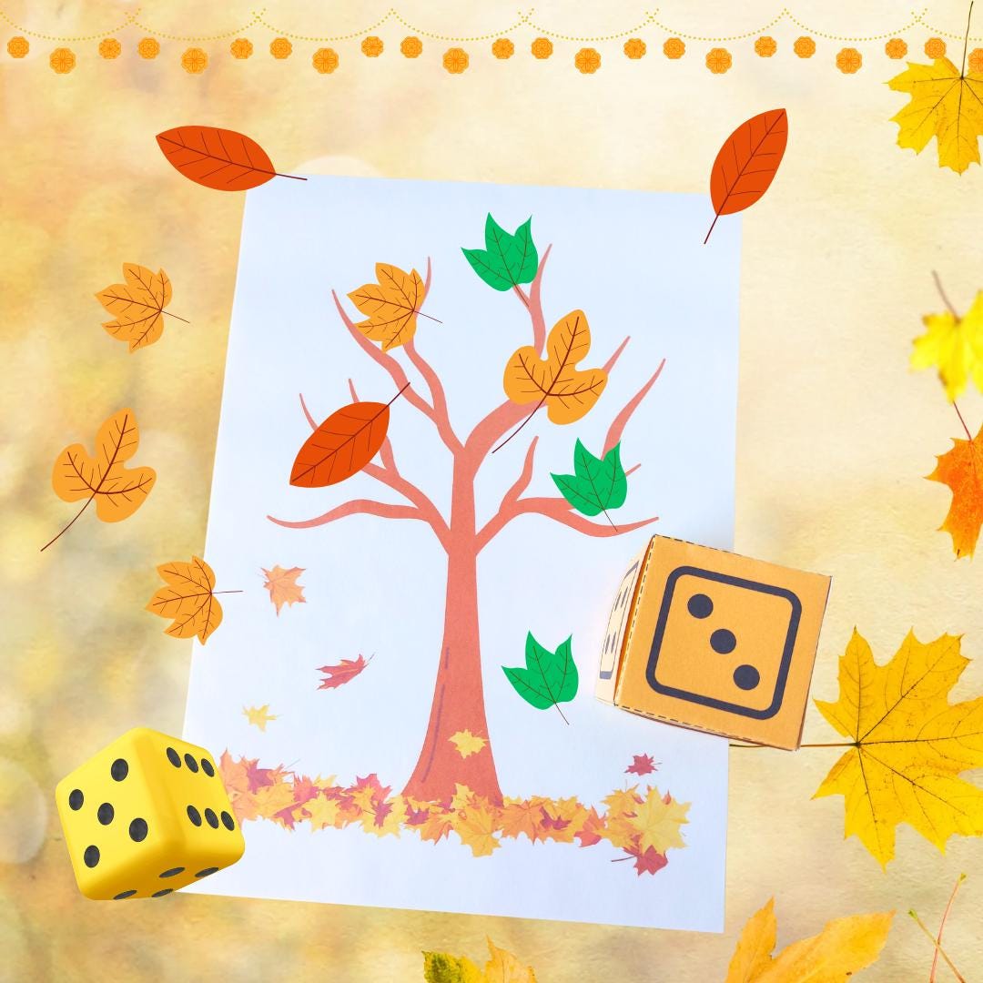 Autumn Game for Preschoolers, Fall Leaves Dic for Free Time - Etsy