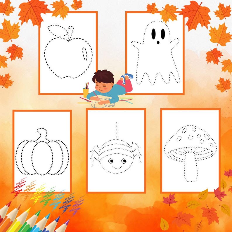 Autumn Tracing Lines Worksheet for Kids Printable Preschool Activity - Etsy