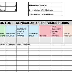 Clinical Supervision Hours Log, Form Tracker, Hours Template, Google, Excel, Clinical Hours Log ...