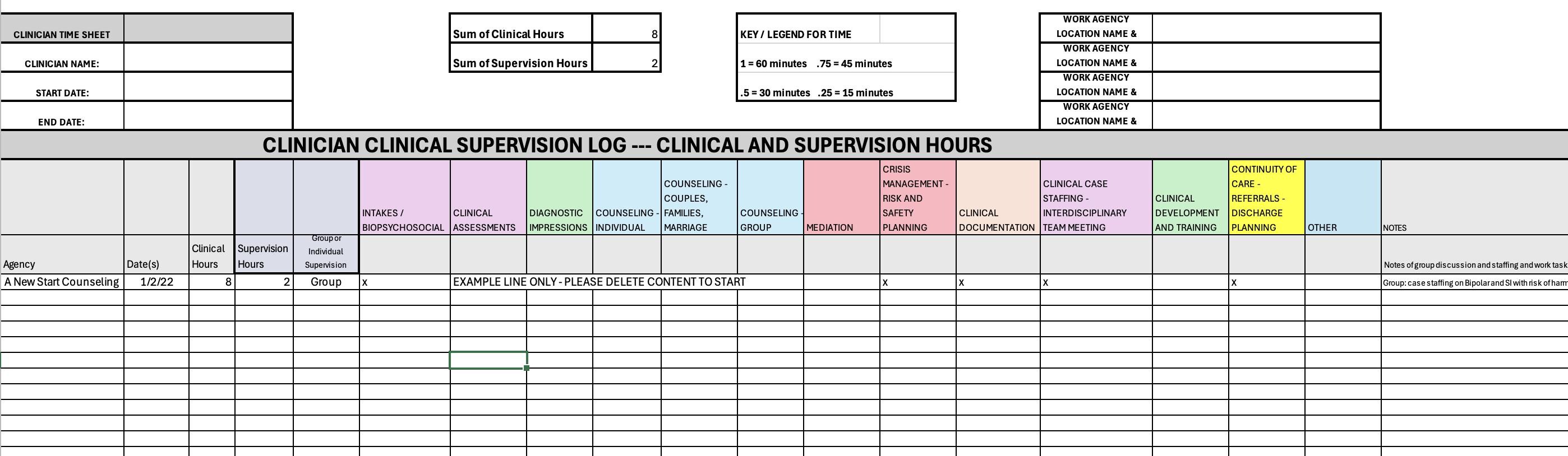 Clinical Supervision Hours Log, Form Tracker, Hours Template, Google ...