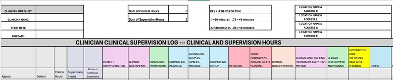 Clinical Supervision Hours Log, Form Tracker, Hours Template, Google ...