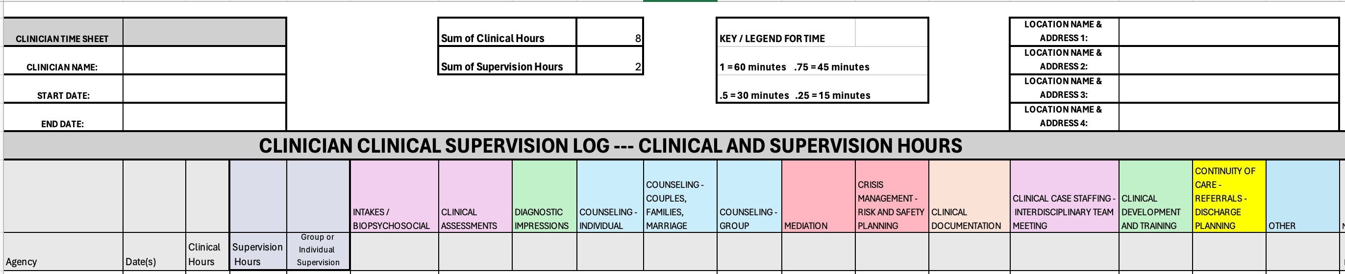 Clinical Supervision Hours Log, Form Tracker, Hours Template, Google ...