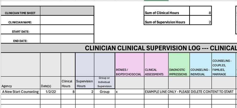 Clinical Supervision Hours Log, Form Tracker, Hours Template, Google ...