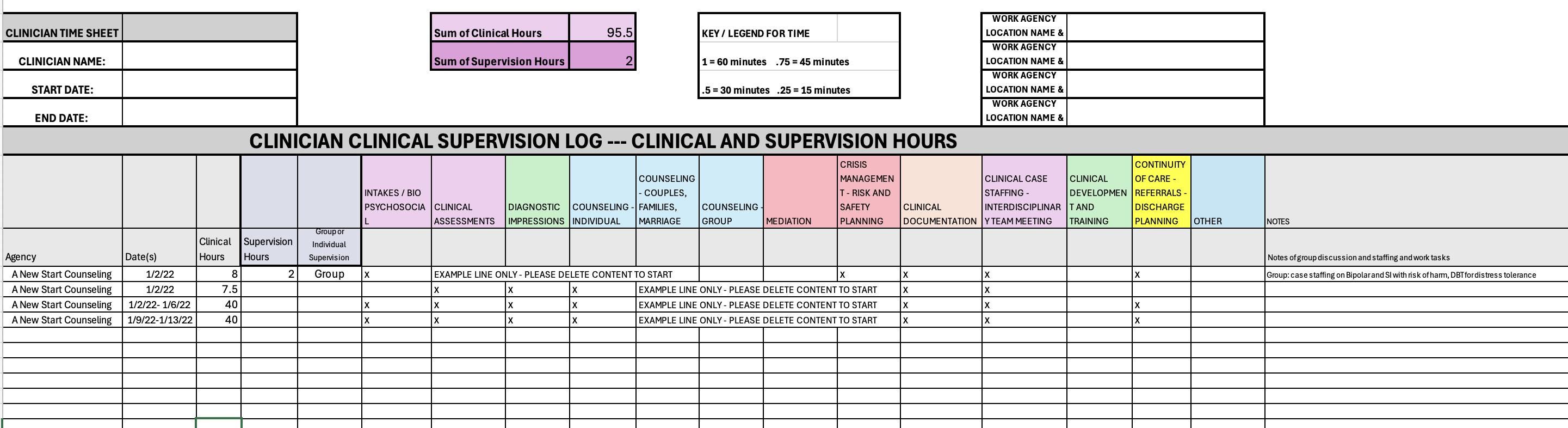 Clinical Supervision Hours Log, Form Tracker, Hours Template, Google ...