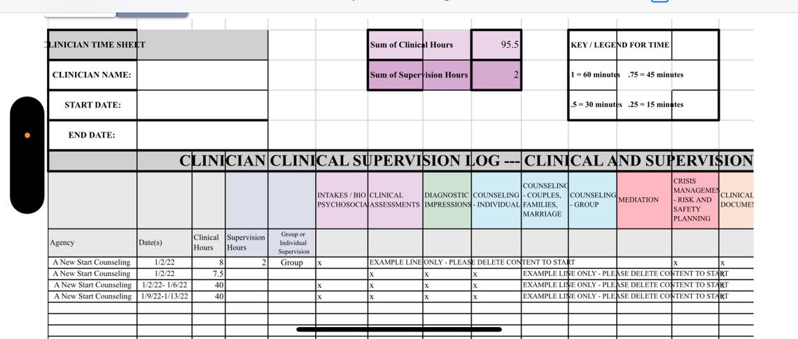 Clinical Supervision Hours Log, Form Tracker, Hours Template, Google ...