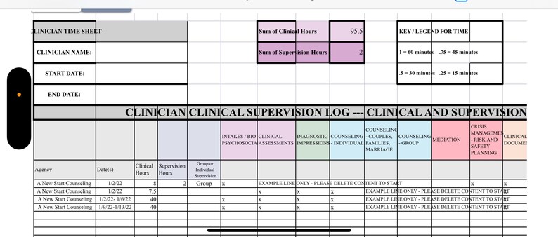 Clinical Supervision Hours Log, Form Tracker, Hours Template, Google ...