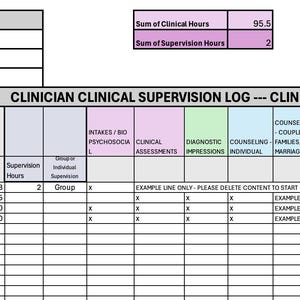 Clinical Supervision Hours Log, Form Tracker, Hours Template, Google ...