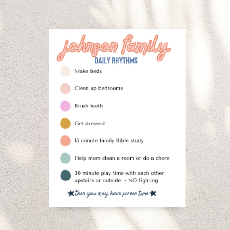 Family Daily Routine Chart - Etsy
