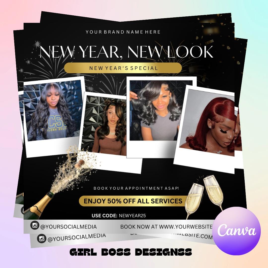 New Year Hair Flyer, January Booking Flyer, January Hair Flyer, Book ...