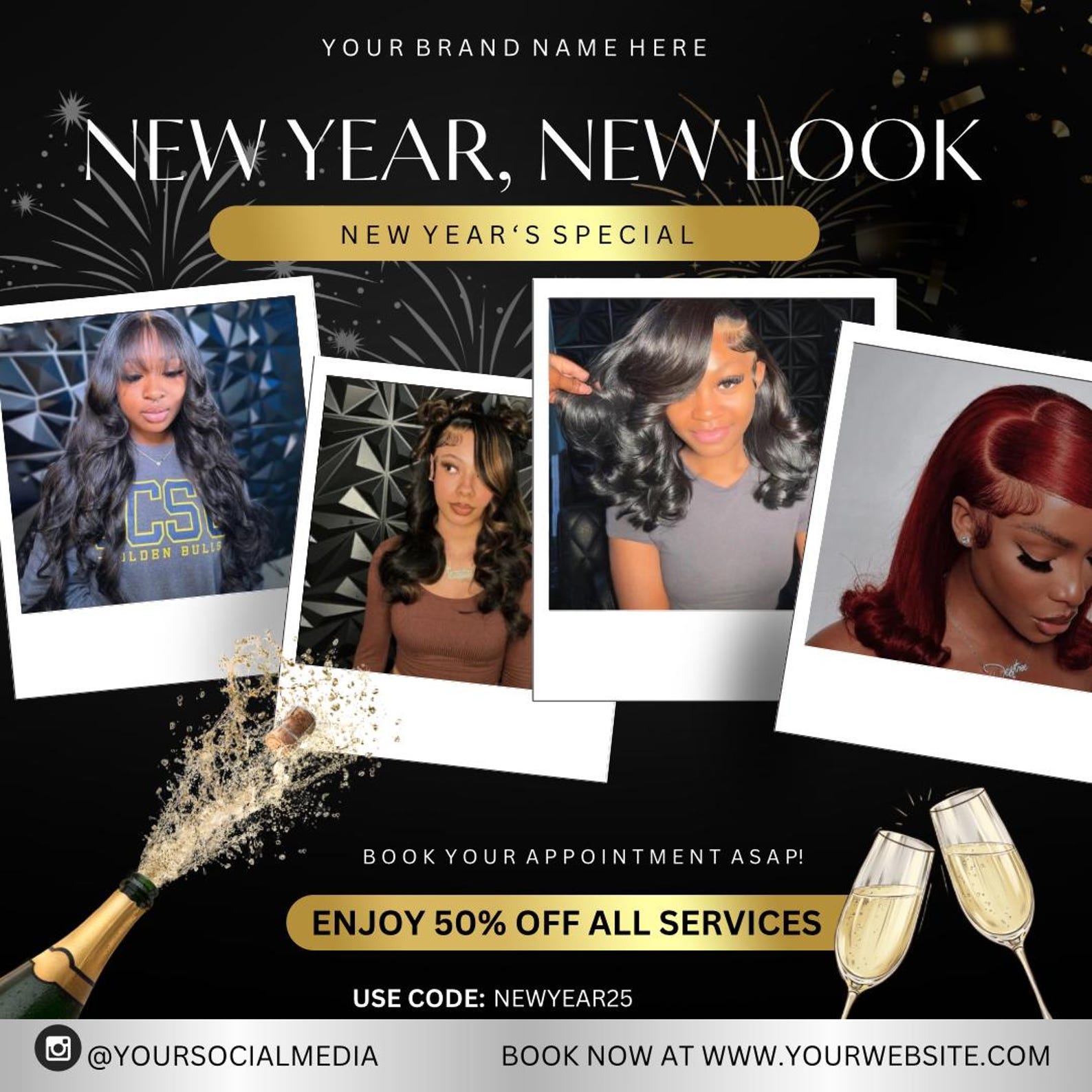 New Year Hair Flyer, January Booking Flyer, January Hair Flyer, Book ...