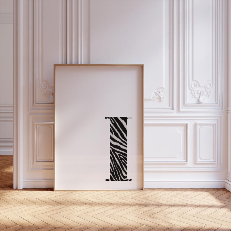 Letter I Wall Art Zebra Print Black and White Wall Art Stockholm Style ...
