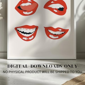 Vintage Retro Red Lips Art Print Aesthetic College Dorm Wall Decor Hot ...