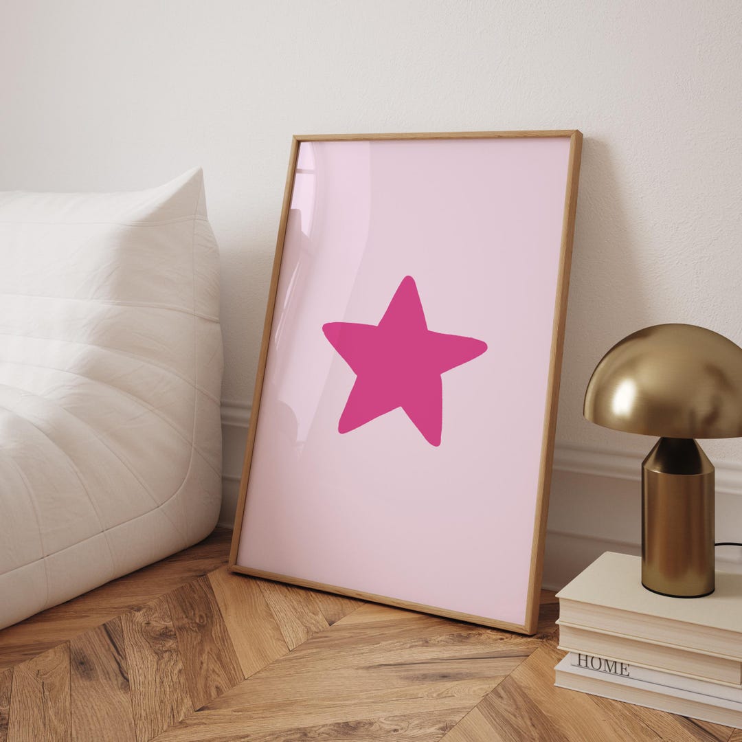 Pink Star Print Retro Star Art Print Trendy Instant Download Aesthetic ...