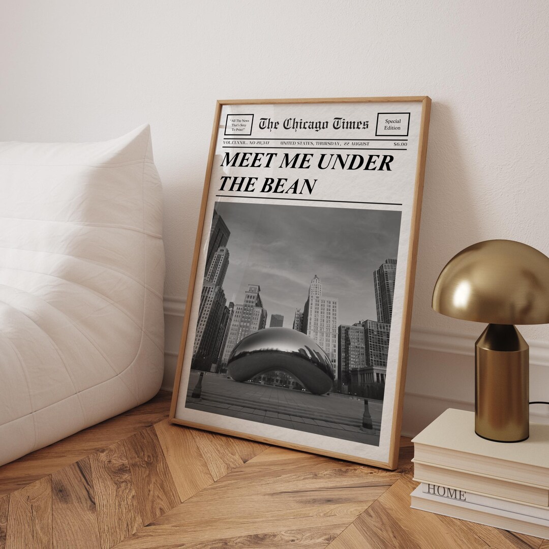 The Chicago Times Meet Me Under the Bean Trendy Newspaper Print Dorm ...